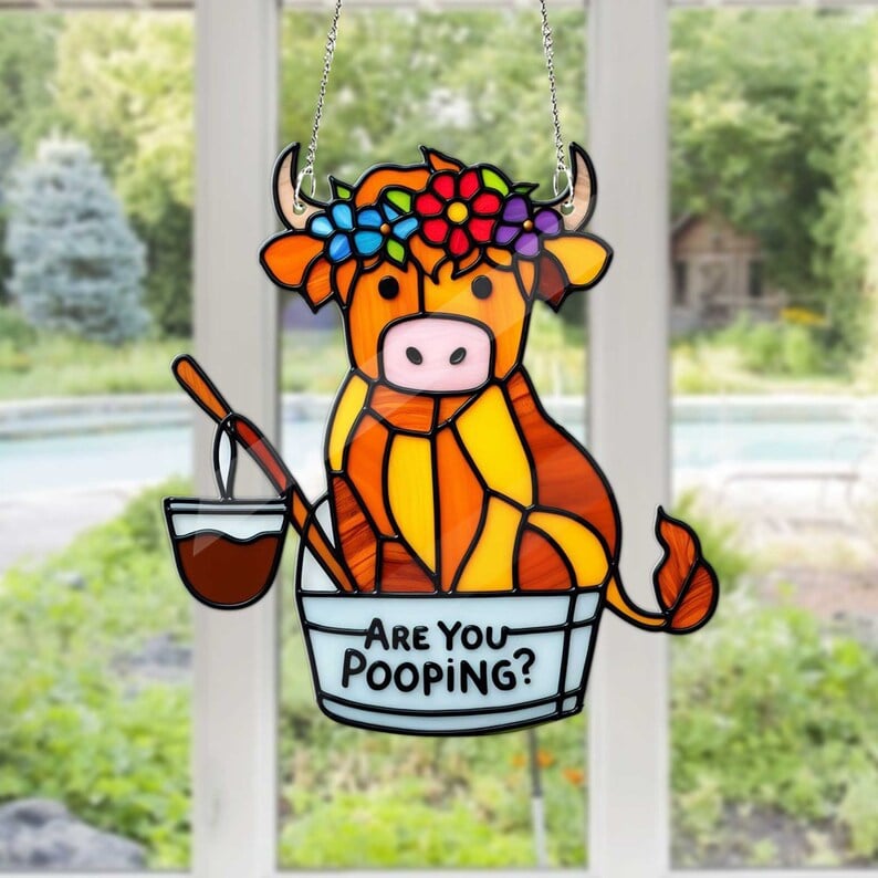 🌸Cute Cow 'Are You Pooping' Window Decor