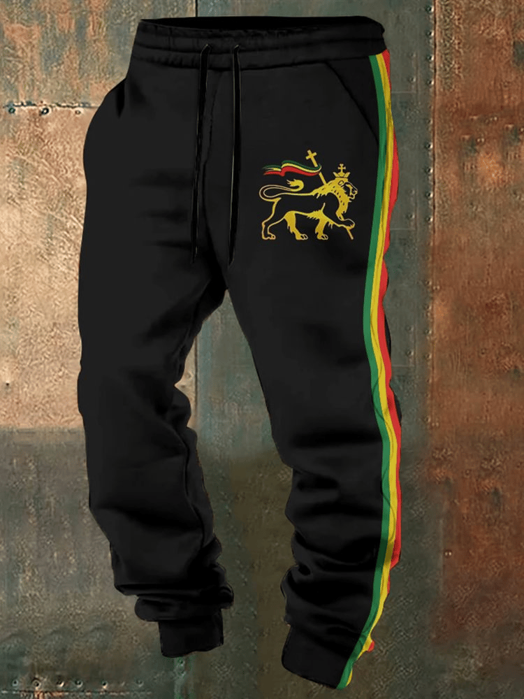 Men's Retro Reggae Print Casual Strappy Casual Pants