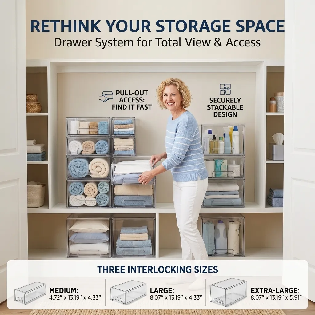 🧺 Medium / Large / Extra-Large Transparent Stackable Storage Drawers
