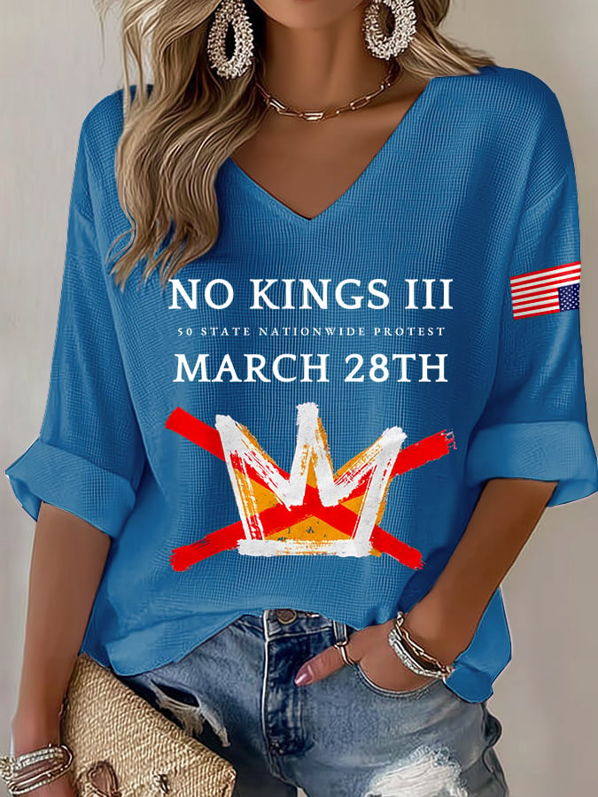 V-Neck Retro No Kings III 50 State Nationwide Protest March 28th Print ...